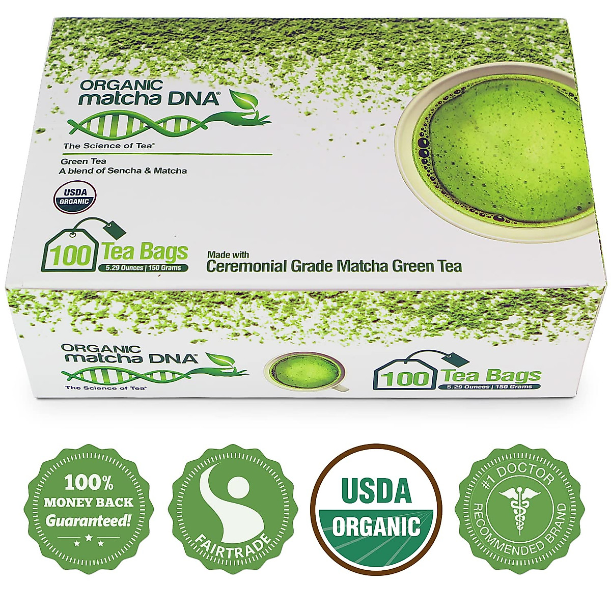 Matcha Teabags MatchaDNA Certified Organic Matcha Green Tea by MATCHA DNA - 100 Teabags