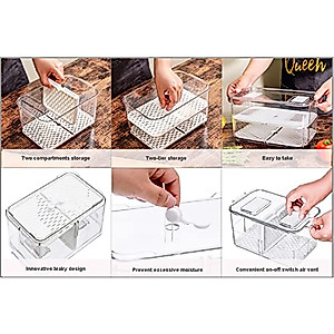 SANNO Produce Saver Storage Containers, Vegetable Fruit Storage Large Containers Bins, Refrigerator Fridge Stackable Bins Fresh Keeper with Lids and Vents,Stackable Salad Lettuce Keeper,2 Pack