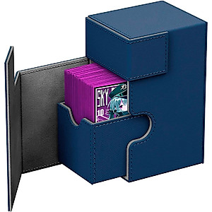 Scimi Deck Box for Trading Card Games, MTG Commander Deck Box Comtains 100 Double Sleeved Cards, Leather Card Storage Case Fits TCG CCG Cards (Black)