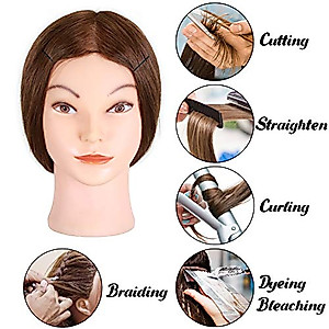 Mannequin Head with Human Hair - 20-22" Cosmetology Mannequin Head with 100% Real Human Hair for Braiding Practice Cutting - Manikin Head with Human Hair for Hairdresser (Brown)