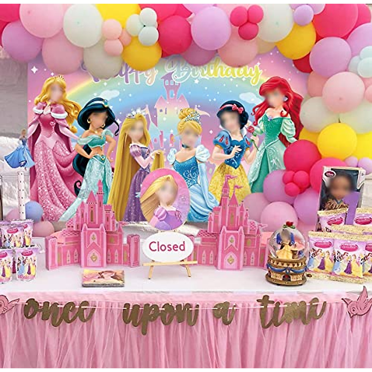 Princess Birthday Backdrop Princess Theme Photography Background Girls Party Supplies Princess Baby Shower Decorations Cake Table Banner Kids Photo Booth Props 5x3FT