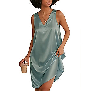Ekouaer Women's Nightgown Silk Sleeveless Nightwear Wide Strap Sleep Shirt Loungewearr wear Dress Light Green