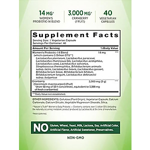 Nature's Truth Probiotics for Women | 5 Billion CFUs Daily | 40 Vegetarian Capsules | with Cranberry | Non-GMO & Gluten Free | No Refrigeration Needed