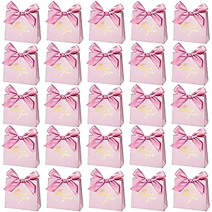 80 Pack Small Thank You Gift Bags Boxes Mini Pink Party Favor Gift Bags with Pink Bow Ribbon Treat Boxes Mini Paper Bags for Wedding Baby Shower Party Favors Bridesmaid Celebration