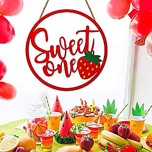Strawberry Sweet One Wooden Sign Berry First Birthday Party Supplies Summer Party Hanging Decorations Welcome Door Room Sign for 1st Birthday Baby Shower Party