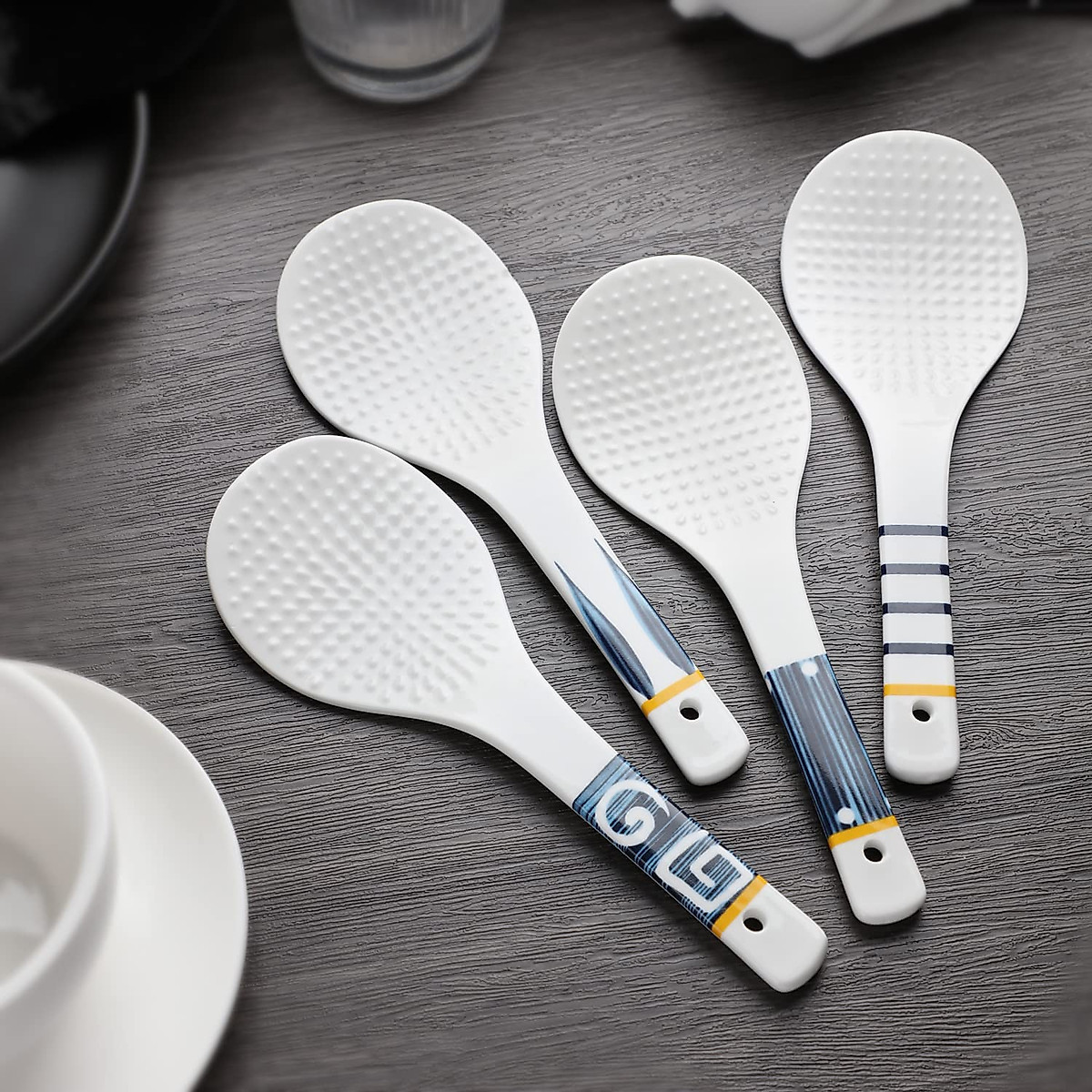 Rice Paddle Ceramic Rice Spoon Set of 4 Rice Scooper Rice Spatula for Rice, Mashed Potato