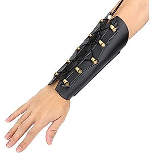 Tbest Leather Arm Guards Armguard for Archery Brown/Black Adult Youth Leather Protective Arm Guards Protector Wristband Costume for Recurve Bow Shooting Hunting, Adjustable