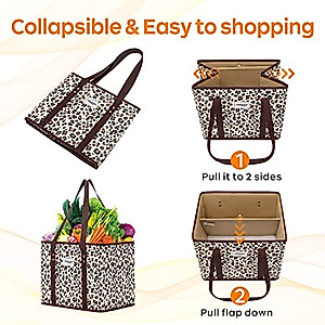 MVSCOCEAN Reusable Grocery Bags, Shopping Cart Bag,Heavy Duty,Hard Bottom Foldable Trunk Organizer,Set of 3 (Leopard)