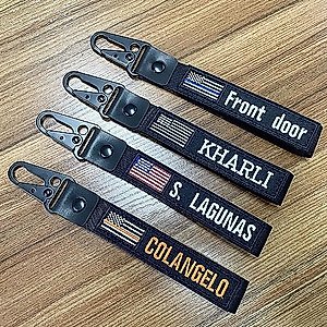 QJS PATCH Customzied Keychain,Personalized Key Tag Embroidery USA Flag Name with Key Ring Car Key Chain Clip Nylon Webbing Buckle for key,Tactical Backpack,Motorcycle
