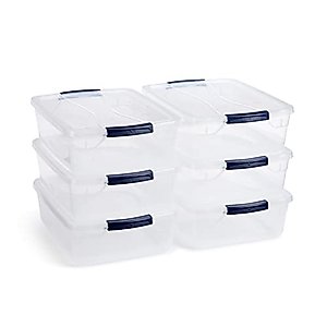 Rubbermaid Cleverstore Clear 16 Qt/4 Gal, Pack of 6 Stackable Plastic Storage Containers with Durable Latching Clear Lids, Visible Organization, Great for Classroom, Underbed, and Kitchen Storage
