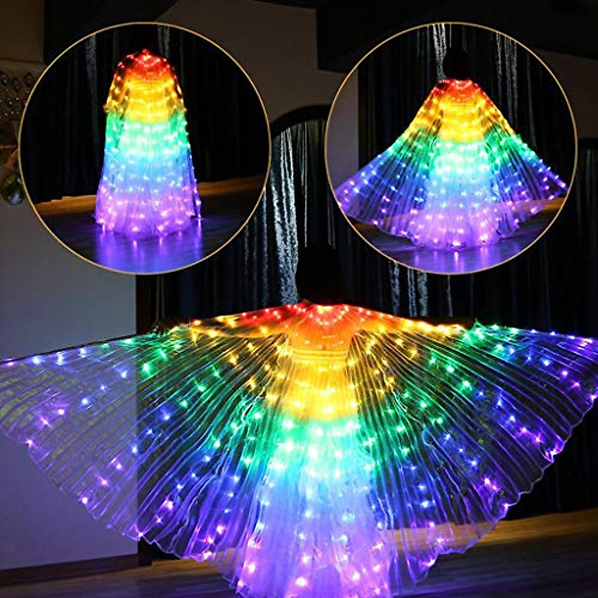 Cegduyi LED Butterfly Wings Belly Dance Costumes Glowing Performance Clothing with Telescopic Stick for Carnival