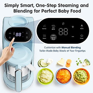Awesmom Baby Food Maker, 5 in 1 Baby Food Processor, Smart Control Multifunctional Steamer Grinder with Food Pouches, Puree Blender, Auto Cooking & Grinding, Baby Food Warmer Mills Machine, Blue