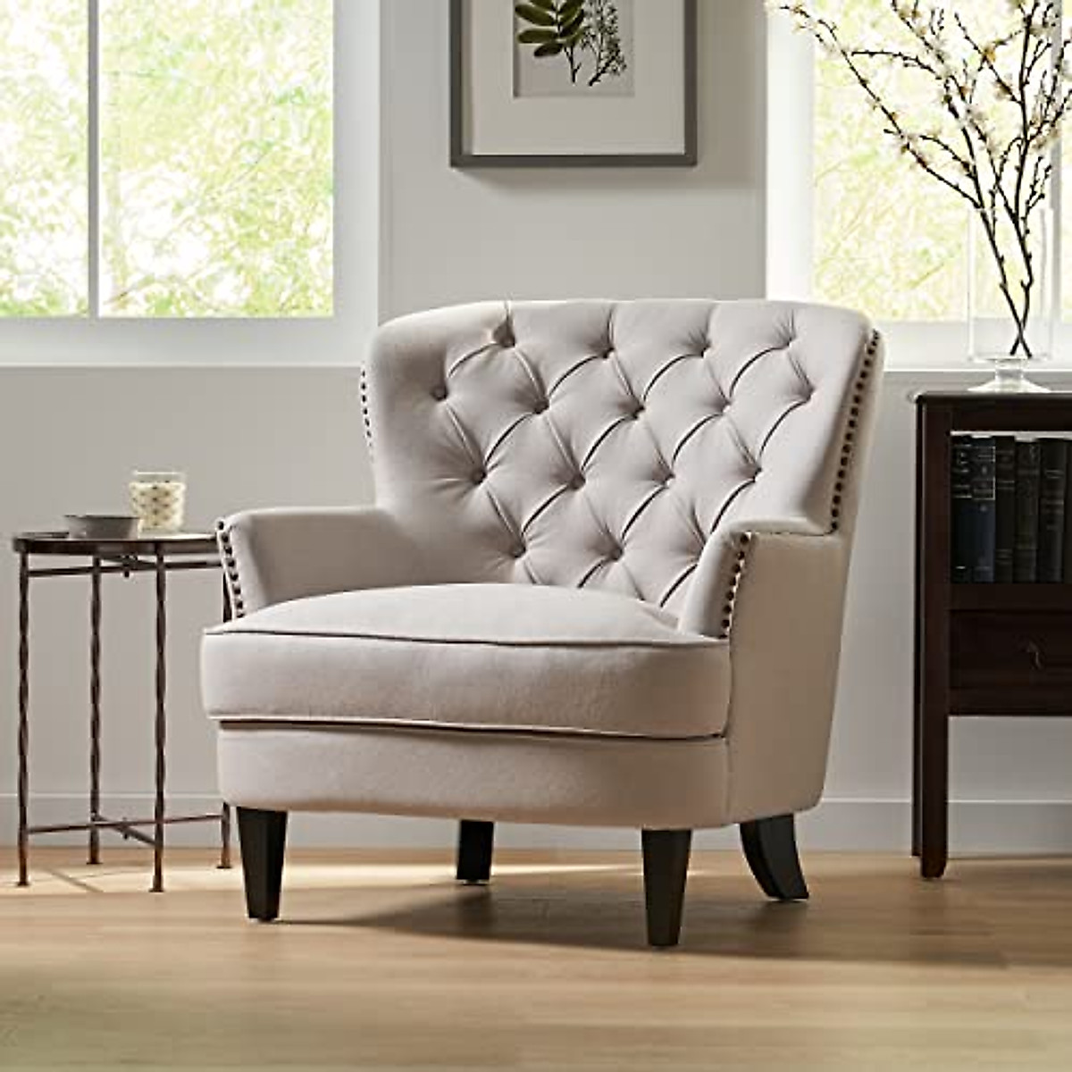 Christopher Knight Home Tafton Tufted Fabric Club Chair, Natural 33.7D x 34.6W x 34.6H in