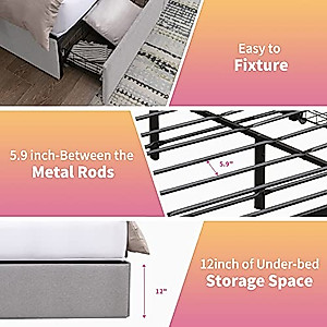 Mixoy Platform Bed Frame with 4 Large Storage Drawers, Metal Slats Support, No Box Spring Needed, Easy Assembly (Cal King, Light Grey)