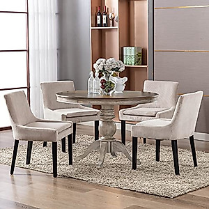 COLAMY Modern Dining Chairs Set of 6, Upholstered Corduroy Accent Side Leisure Chairs with Mid Back and Wood Legs for Living Room/Dining Room-Beige