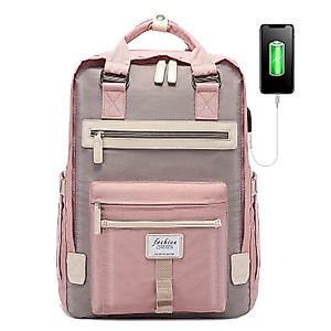 LOVEVOOK Laptop Backpack for Women Waterproof Travel Backpack Cute Backpack with USB Charging Port 14 Inch, Pink