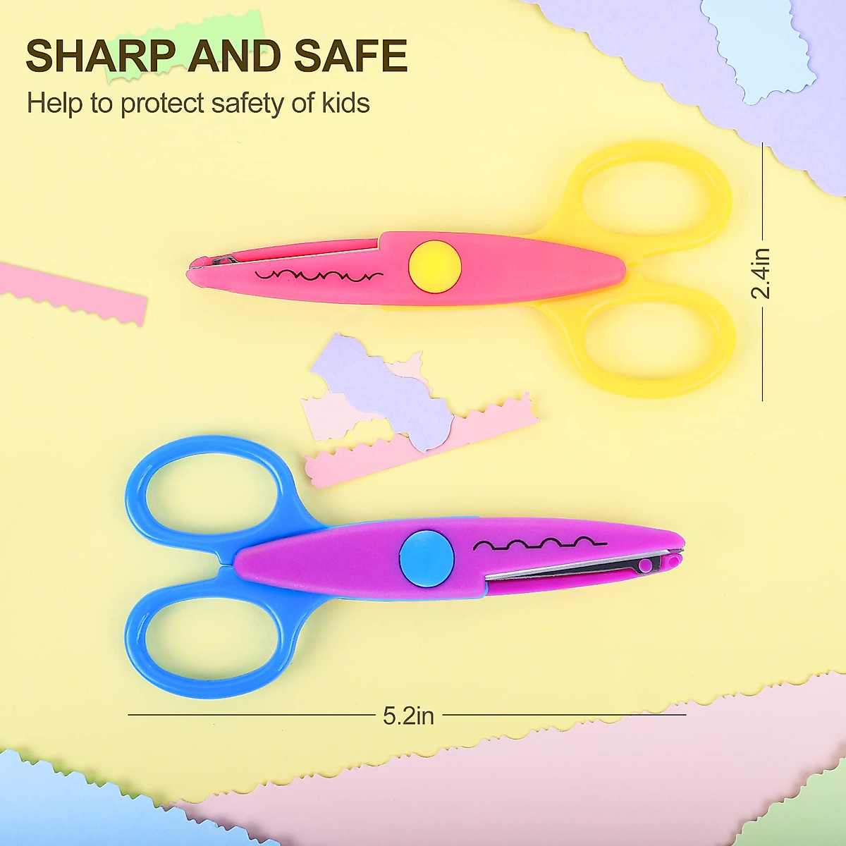 UCEC Craft Scissors Decorative Edge, Zig Zag Scissors, Kids Scissors, Safety Scissors, Design Pattern Scissors for Kids Toddler Adults, Crafting Scrapbooking Supplies for School, 6 Pack