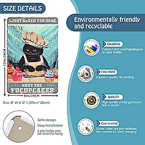 Black Cat Wall Decor Sign - 8x12 Inch Retro Metal Wall Art Posters Prints Decorative for Home Room Bathroom Bedroom Kitchen Bar Office Etc.（I Just Baked You Some）