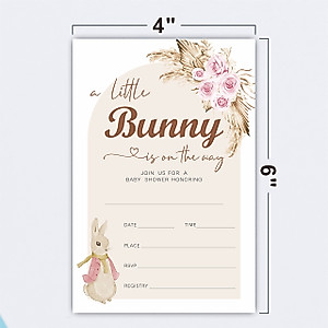 JCVUK Set of 25 Baby Shower Invitations with Envelopes, Diaper Raffle Tickets and Baby Shower Book Request Cards,Boho Bunny Theme Babyshower Party For Boys or Girls(YQKTZ-B04)