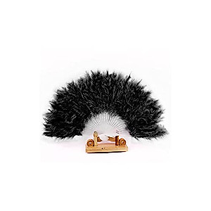 PHONME Multipurpose 1PC Nice Feather Fan for Dance Props Hand Goose Feather Folding Fan Wedding Handmade Fan Retro Feather Fan for Decoration Vintage Style (Color : Black)