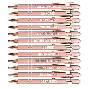 PASISIBICK 12 Pieces Rose Gold Inspirational Motivational Quotes Snarky Screen Touch Stylus Ballpoint Pens, Office Encouraging Scriptures, Black Ink (Rose Gold,Motivational)