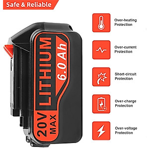 ARyee LB2X4020 6.0Ah 20V Lithium Battery for Black and Decker 20Volt Max LBXR20 LB20 LBX20 LBXR2020 LBX4020 LB2X4020-OPE LBXR20-OPE LBX4020 LST220 Cordless Power Drill Tools