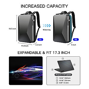 BOPAI Hard Shell Tsa Laptop Backpack for Men Gaming Backpack for 17.3 inch Anti Theft Expansion Backpack Light Slim Black Usb Waterproof 15.6 Rucksack