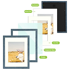 Golden State Art, 11x14 Picture Frames with Mat for 8x10 or 11x14 Photo, Composite Wood Glass Frame for Wall (Blue, 2 Pack)