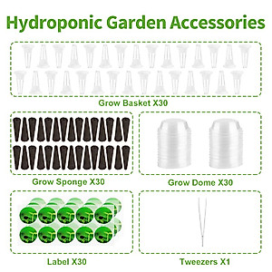 121 Pcs Seed Pod Kit for AeroGarden, Hydroponics Garden Accessories for Hydroponic Growing System, Grow Anything Kit with 30 Grow Sponges, 30 Grow Baskets, 30 Pod Labels, 30 Grow Domes, 1 Tweezer
