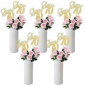 Gexolenu Cheers to 70, 10 Pack Double-Sided Gold Glitter 70th Birthday Centerpieces for Tables, Number 70 Birthday Table Toppers Party Centerpiece Sticks Party Supplies