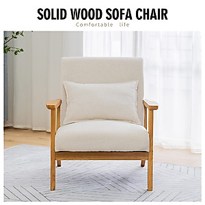 UNICOO - Mid-Century Modern Accent Chair, Fabric Reading Armchair, Easy Assembly, Lounge Chair for Living Room Bedroom (U202-1 Nature + Beige)