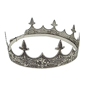 JRSMART Premium Men's Antique Silver King Crown for Prom Party Decorations