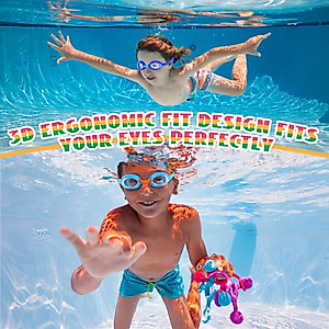 Macarrie 6 Pcs Kids Swim Goggles No Leaking Anti Fog Swimming Goggles for Kids Boys Girls with Nose Clip Earplugs, Age 3-14 (Cute Colors)