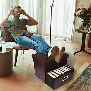 VewePata Multi Zone Folding Storage Ottoman 17 inches Leather Folding Ottomans Foot Rest Stool Storage for Living Room, Bedroom, Dorm. Double Storage Design with Thick Sponge.Brown