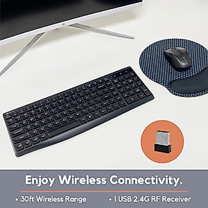 X9 2.4G Wireless Keyboard and Mouse Combo - 3 Basic Essentials for Office or Home - 105 Key Full Size Keyboard & Mouse with Mouse Pad - USB Cordless Keyboard for Laptop, Computer, PC & Chrome (Black)