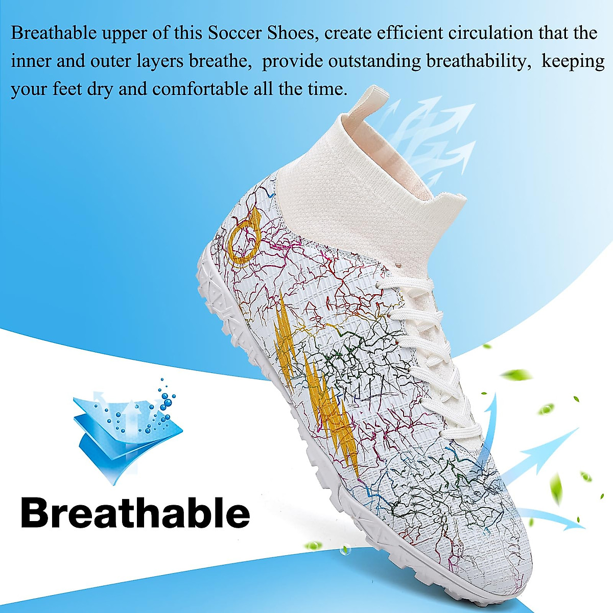 Indoor Soccer Cleats Football Cleats Mens Women Football Shoes Tacos de Futbol para Hombre Guayos de Fútbol Zapatos para Futbol para Hombres Turf Cleats High Top Futsal Soccer Shoes TF