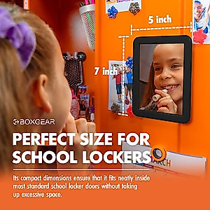Boxgear Magnetic Locker Mirror - 5" x 7"- for School Locker, Bathroom, Household Refrigerator, Locker Accessory, Workshop Toolbox or Office Cabinet (Black)