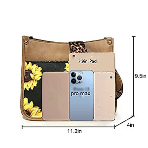 Downupdown Crossbody Bags for Women Designer Satchel Handbags Leather Purse Shoulder Bag with Leopard Print Shoulder Strap Hobo Handbag Messenger Bag-Yellow sunflower
