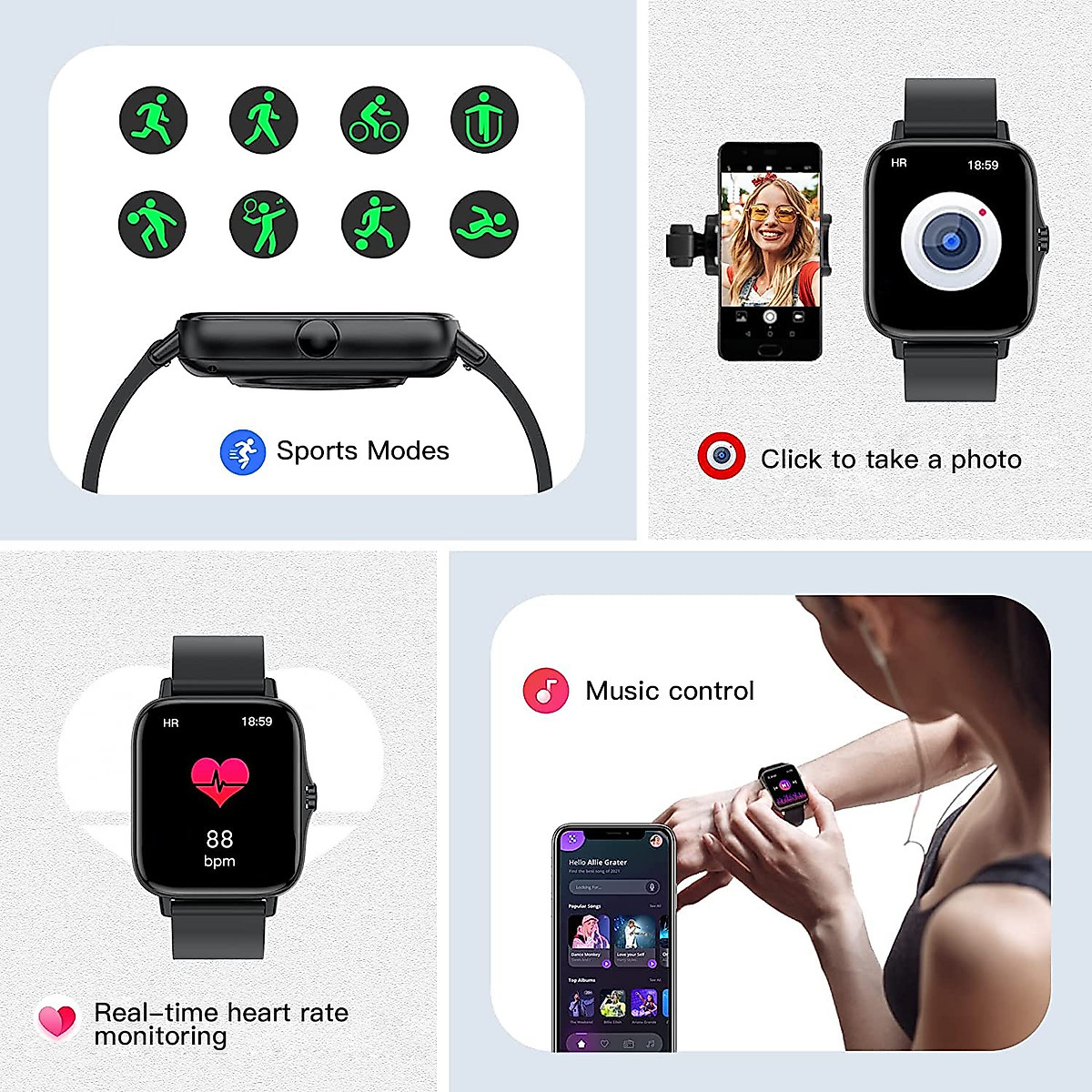 ANDFZ Smart Watch (Answer/Make Call), Smartwatch Fitness Tracker for Android and iOS Phones with Heart Rate Sleep Tracking, Text, Call, Sport Modes, Blood Pressure,Fitness Watch for Women Men