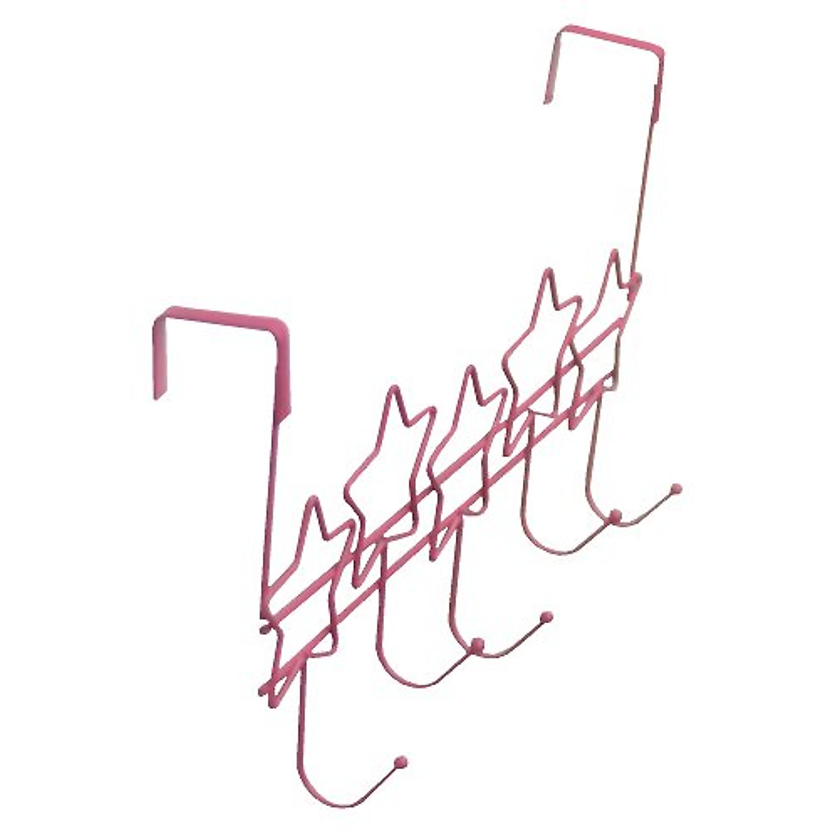 Southern Homewares Over The Door 5 Hanger Hooks Storage Organizer Rack, Pink Stars