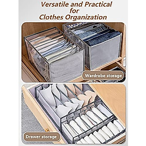 SandKing 6PACK Wardrobe Clothes Drawer Organizers Dividers - 6/7/11Grids Compartment Storage Box Bins for Jeans,Bras,Underwear,Socks,Baby Clothes, Foldable Closet Drawer Organizers Storage Bedroom
