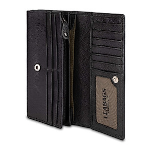 LEABAGS Leather Wallets for Women - RFID Blocking Button Closure 18 credit card slots - Women's Wallets Small Genuine Leather Bifold Compact