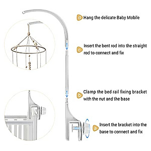 24 Inch Baby Crib Mobile Holder,Baby Bed Bell Holder,Removable Crib Mobile Arm,Double Hole Adjustable Bed Bell Holder-Easy to Install