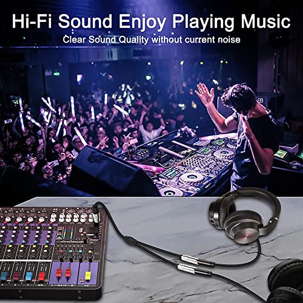 XMSJSIY 6.35mm TS Guitar Signal Audio Y Splitter Cable, 1/4" Male to Dual Mono 1/4" Female Adapter with Gold-Plated OFC HiFi TS Speaker Headphone Extension Cable-0.5M/1.6FT