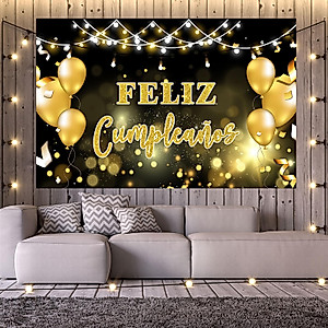 Feliz Cumpleaños Backdrop, Spanish Happy Birthday Photo Background, Mexican Theme Birthday Party Decorations Supplies, 6x4ft