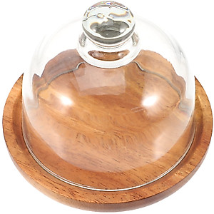 OUNONA Glass Cake Pan Cake Cover Wood Cake Stand with Dome Glass Cake Dome Cover Cheese Cloche Dome Glass Flower Cover Glass Cake Stand Dessert Display Cover Wooden Paper Cup Bracket