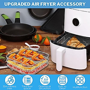 Air Fryer Accessories with 8pcs Foot Cover - 8" Square 3 Stackable Dehydrator Racks Fits 5.8 QT Air Fryer Racks for Cosori, Instant Vortex, Nuwave Air Fryer, Ninja Foodi Grill 304 Stainless Steel