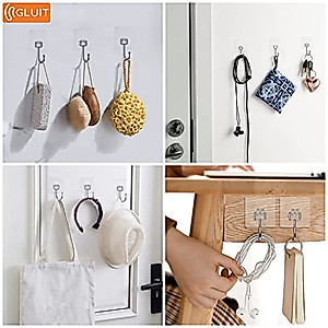 GLUIT Adhesive Hooks Medium 12 Pack and Large 12 Pack for Hanging Heavy Duty Wall Hooks 22 lbs Self Adhesive Towel Hook Waterproof Transparent Hooks for Keys Bathroom Shower Outdoor Kitchen