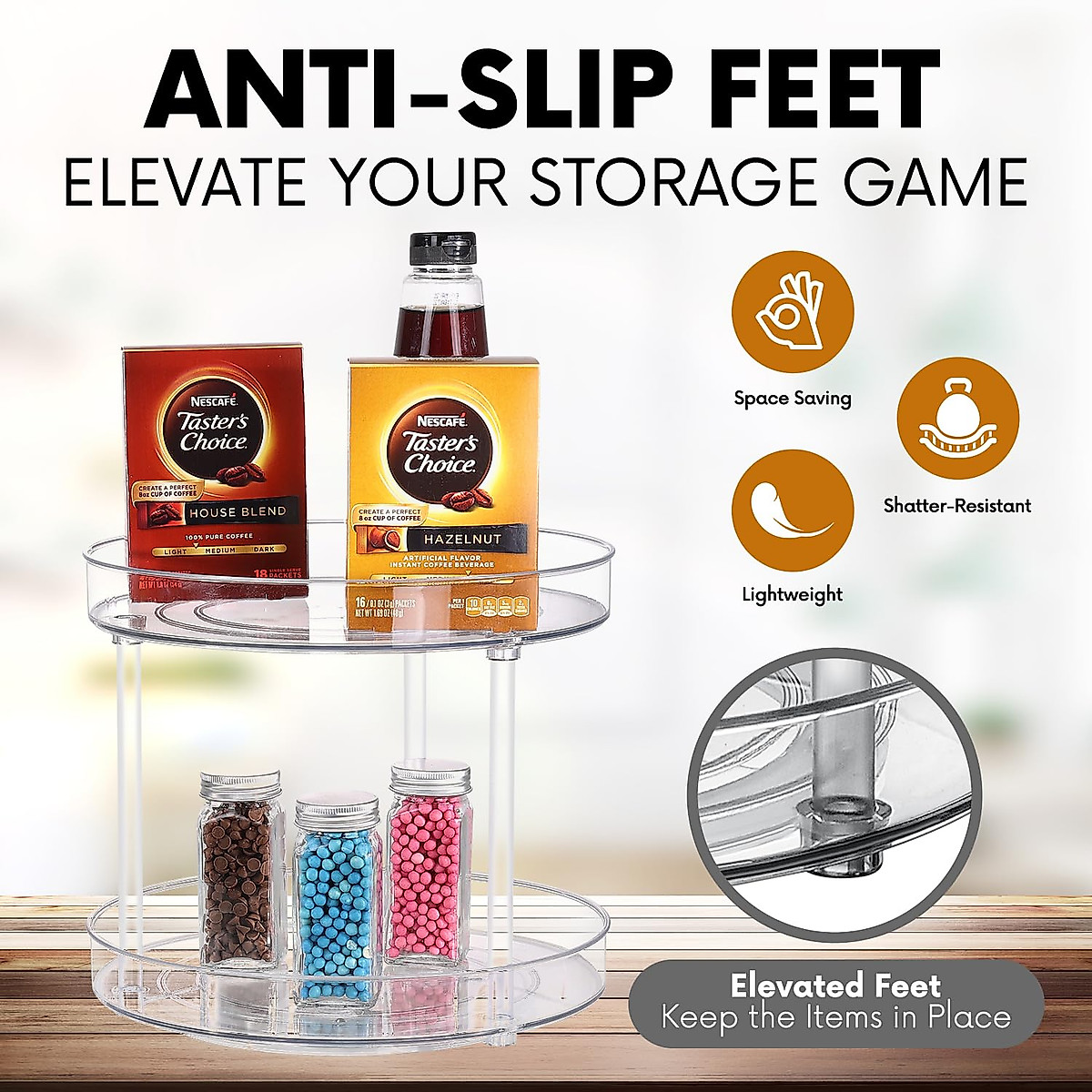 Clear Lazy Susan Organizer, Rotating Kitchen Pantry Organization and Storage, Medicine Cabinet Organizer, Lazy Susan Turntable Organizer for Cabinets, Bathroom, Refrigerator, Dresser, Spice Organizer