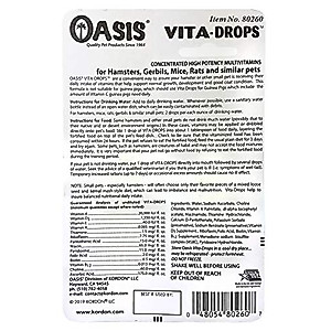 Oasis Hamster Vita-Drops All-in-1 Multivitamins - Daily Vitamin Supplement Supports Healthy Bones & Teeth, Joints & Digestion, Promotes Healthy Skin Coat, Orange Flavor, 2-Ounces